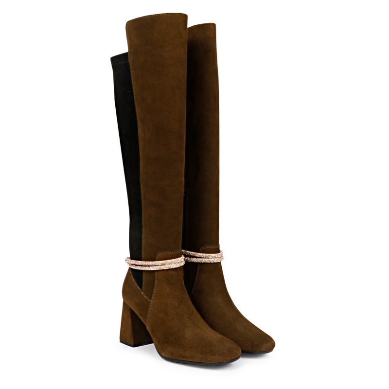Buy Saint G Lumina Golden Cord String Olive Leather Knee High Boots Online