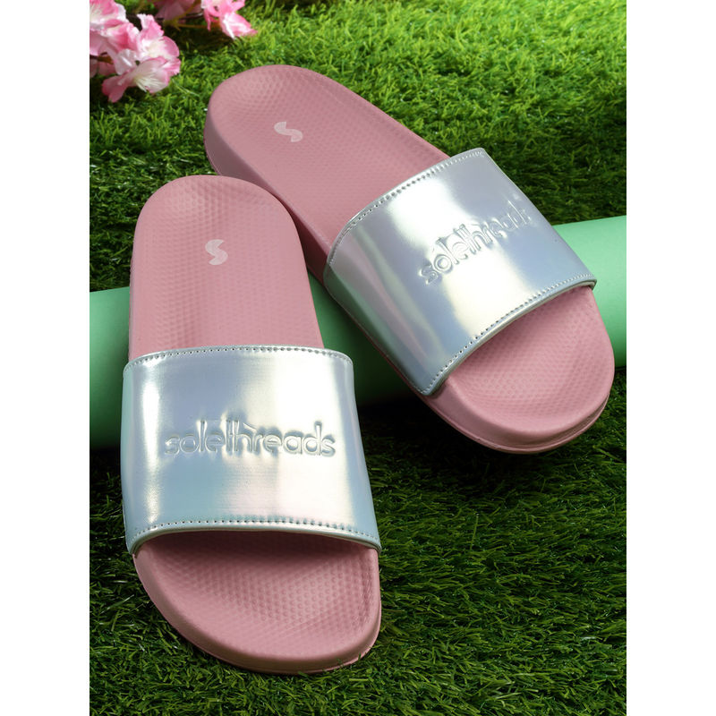 Buy SOLETHREADS Sheen Pink Self Design Women Slides Online