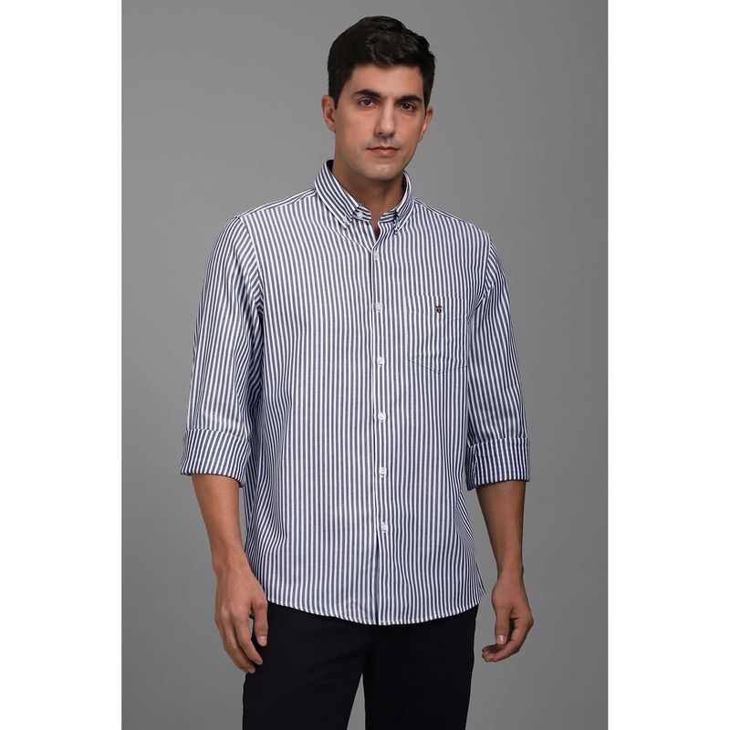 Buy Louis Philippe Men Navy Blue Slim Fit Stripes Full Sleeves Shirt Online