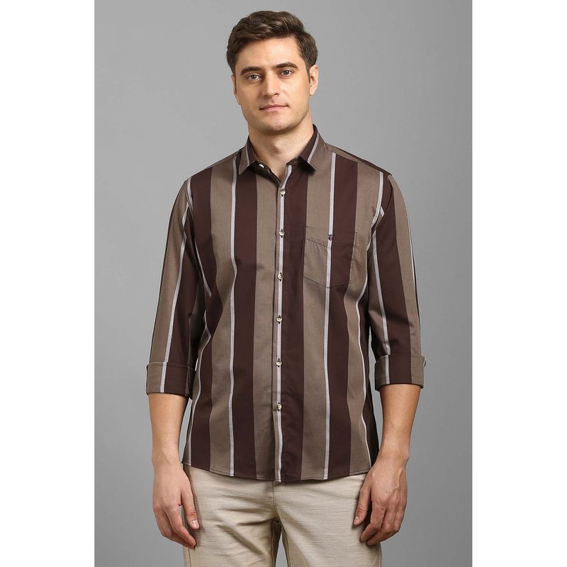 Buy Louis Philippe Men Brown Stripes Full Sleeves Shirt Online