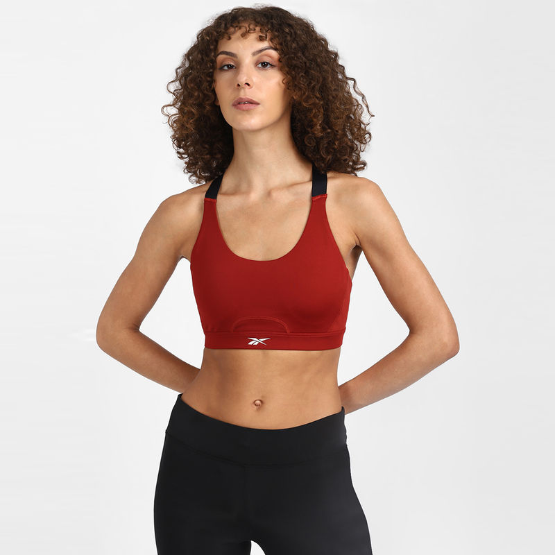 Buy Reebok Ess Bra - Padded Red Solid/plain Training Bra Online
