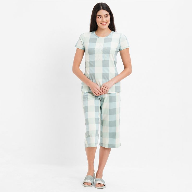 Sweet Dreams Women Cotton Checkered Top & Capri - Blue (Set of 2): Buy ...