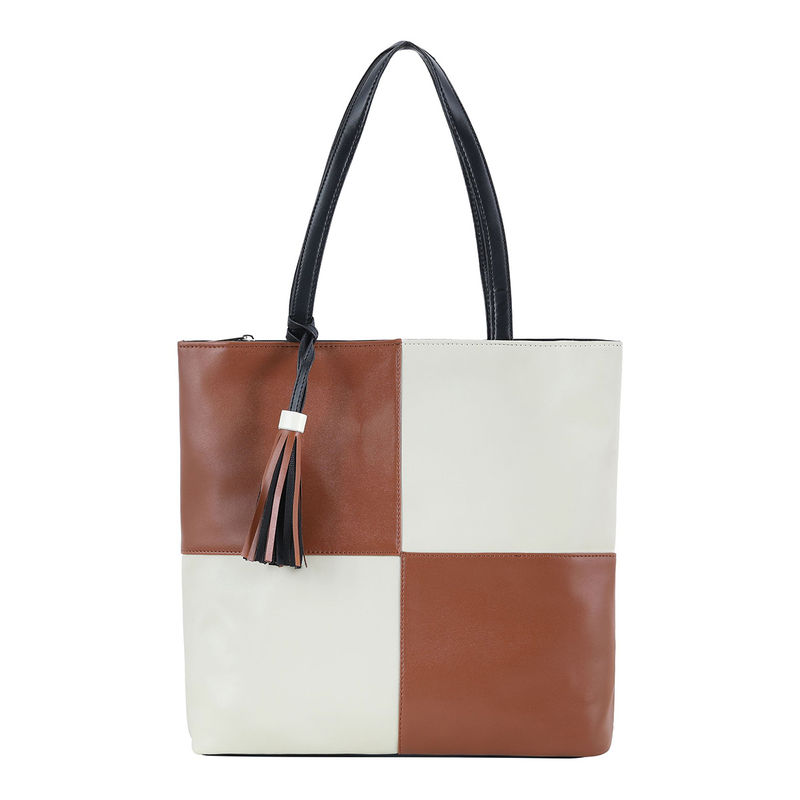 Buy Toteteca White Tri Color Tote Bag Online