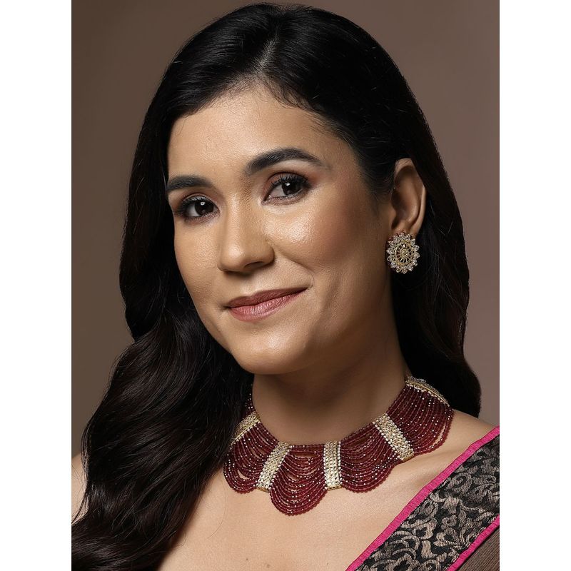 Buy PANASH Gold Plated Stone Studded & Pearl Beaded Jewellery Set Online