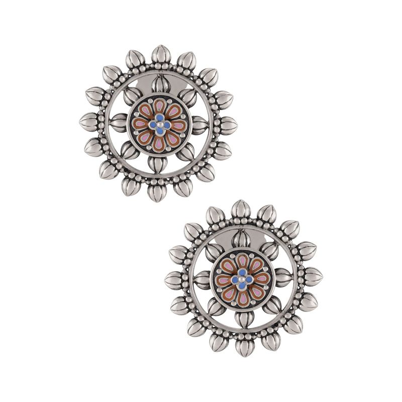 Buy Tribe Amrapali Pink Blue Enamel Floral Chakra Ear Studs Online