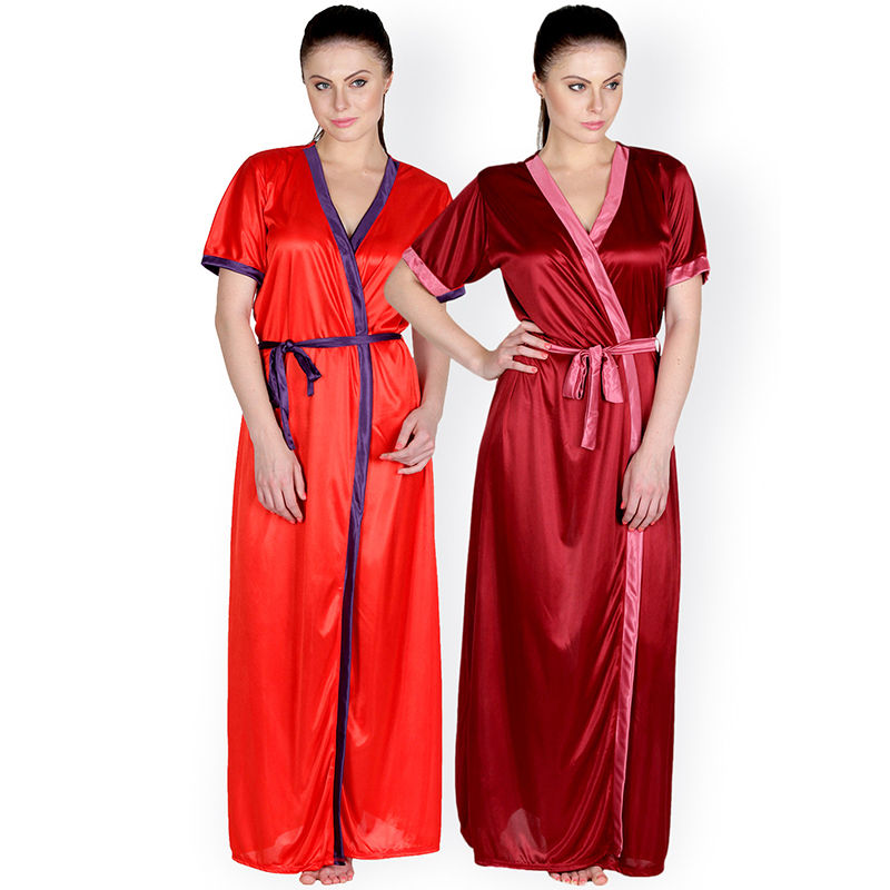 Secret Wish Women's Silky Satin Robes Set of 2 - Multi-Color (Free Size ...