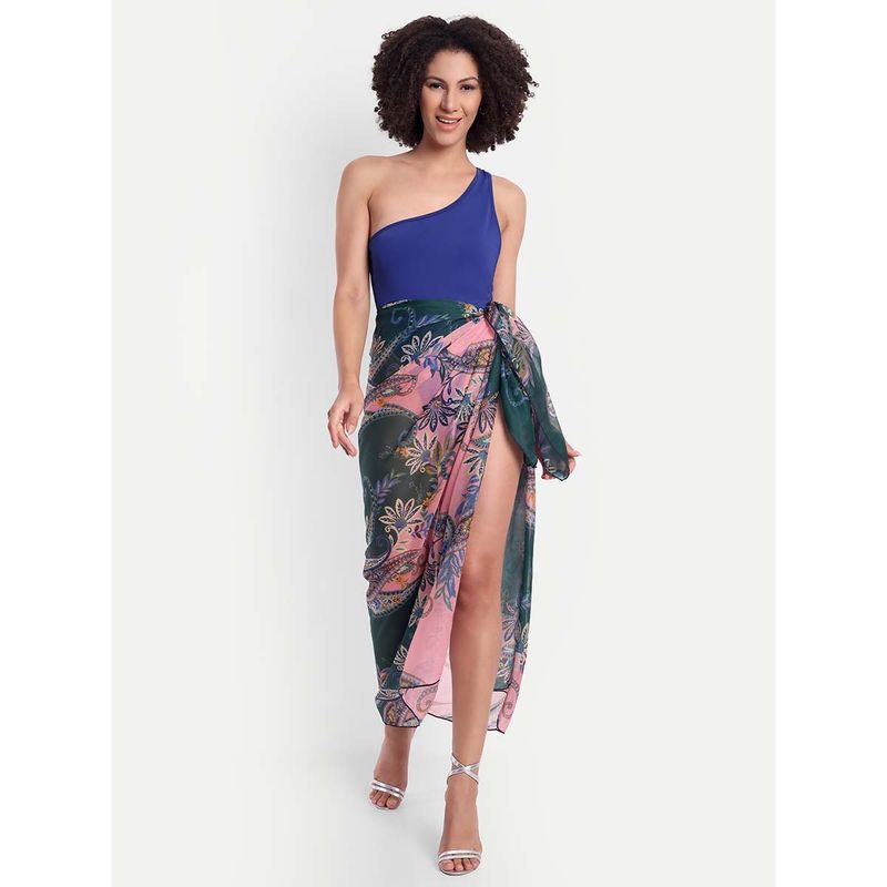 Buy SO WHAT High Cut Swimsuit With Sarong Blue (Set of 2) Online