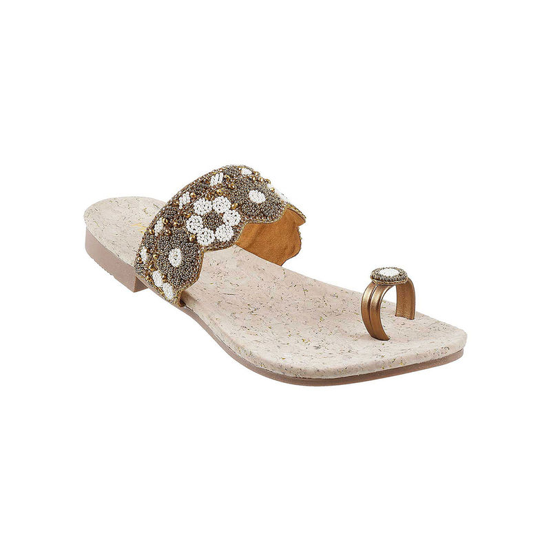 Buy Metro Womens Antique Gold Flat ChappalsMetro Embellished Gold Flats ...