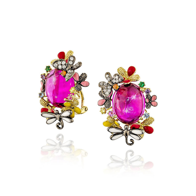 Buy MISS JO Pink Baroque Blossom Silver Stud Earrings Online