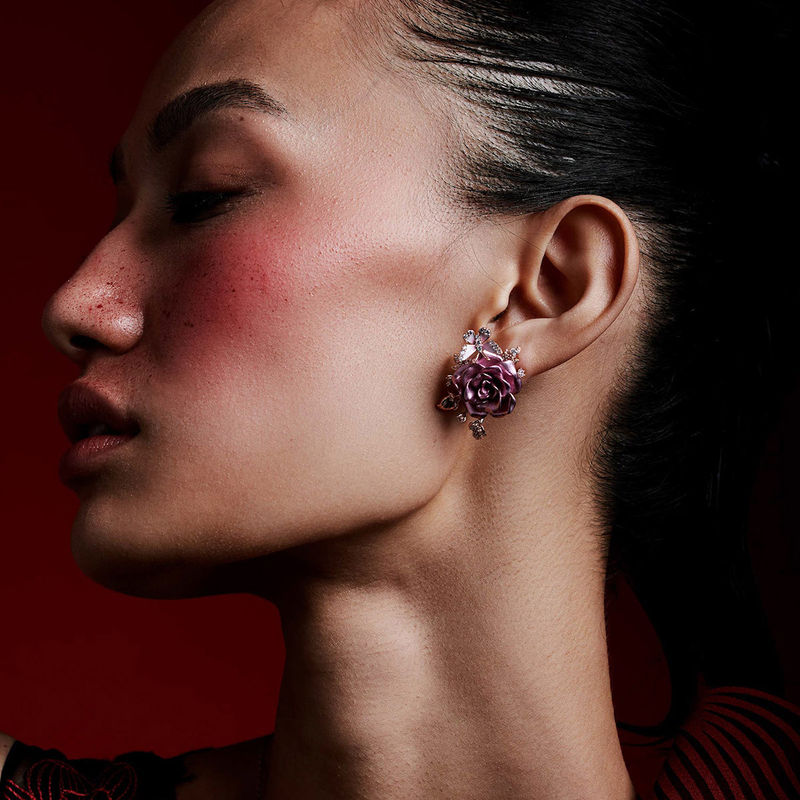 Buy MISS JO Pink Whimsical Winged Rose Stud Earrings Online