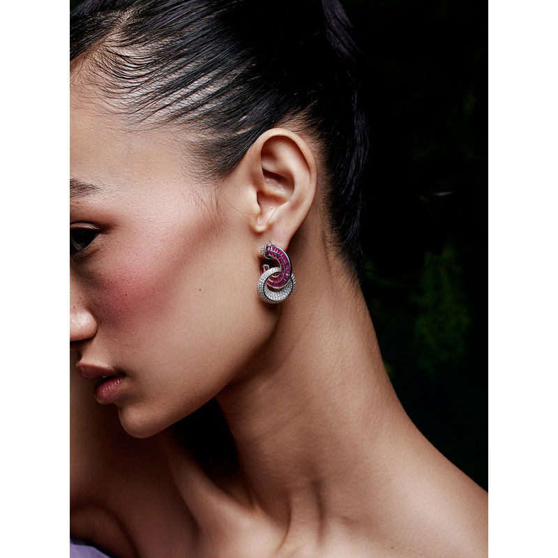 Buy MISS JO Pink Forest Loop Silver Dangler Earrings Online