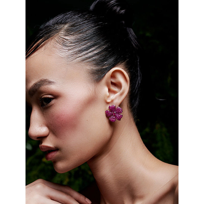 Buy MISS JO Pink Floral Fantasia Silver Stud Earrings Online