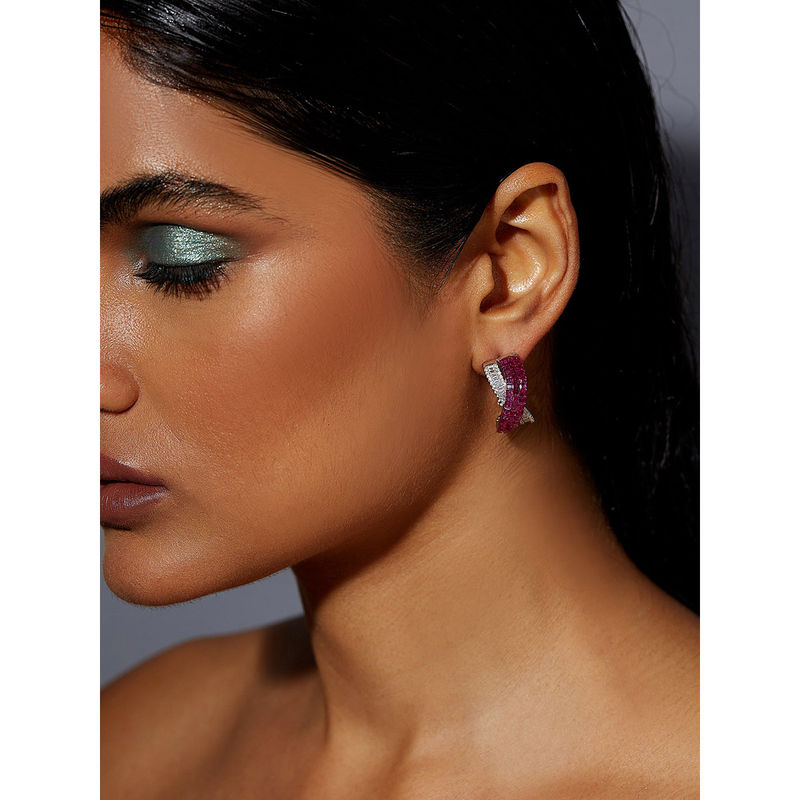 Buy MISS JO Pink Foliage Twist Silver Stud Earrings Online