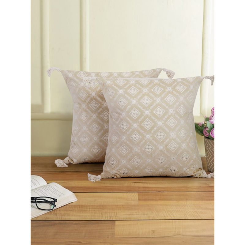 Buy Eyda Ivory Color Embroidered Cushion Cover Set of 2 (18x18 Inch) Online