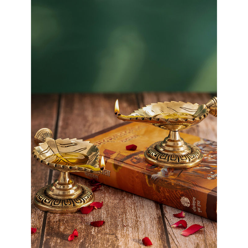 Buy DecorTwist Brass Leaf Shaped Diya On Decorative Base (Single) Online
