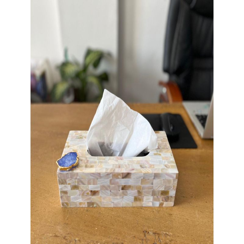 Buy Homearte Mother Of Pearl With Agate Tissue Box Holder- Blue Online