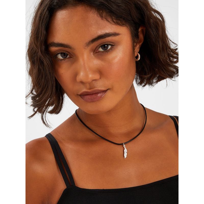 Buy Accessorize London Women Silver Feather Pendant Cord Necklace Online