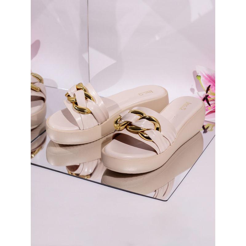 Buy Inc.5 Womens Cream Party Wear Solid Round Toe Flatform Sandals Online