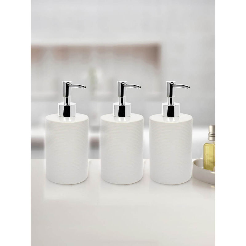 Buy Anko 350Ml Ribbed White Liquid Soap Dispenser, Set Of 3 Online
