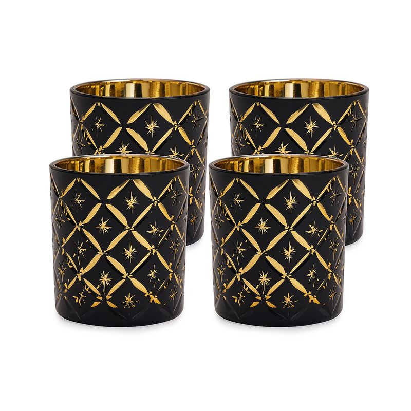 Buy Pure Home + Living Set of 4 - Black & Gold Cutwork Glass Votives ...