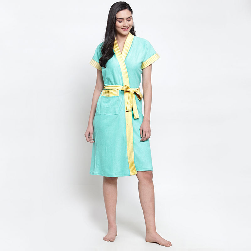 Secret Wish Women's Solid Cotton Sky Blue Bath Robe (Free Size): Buy ...