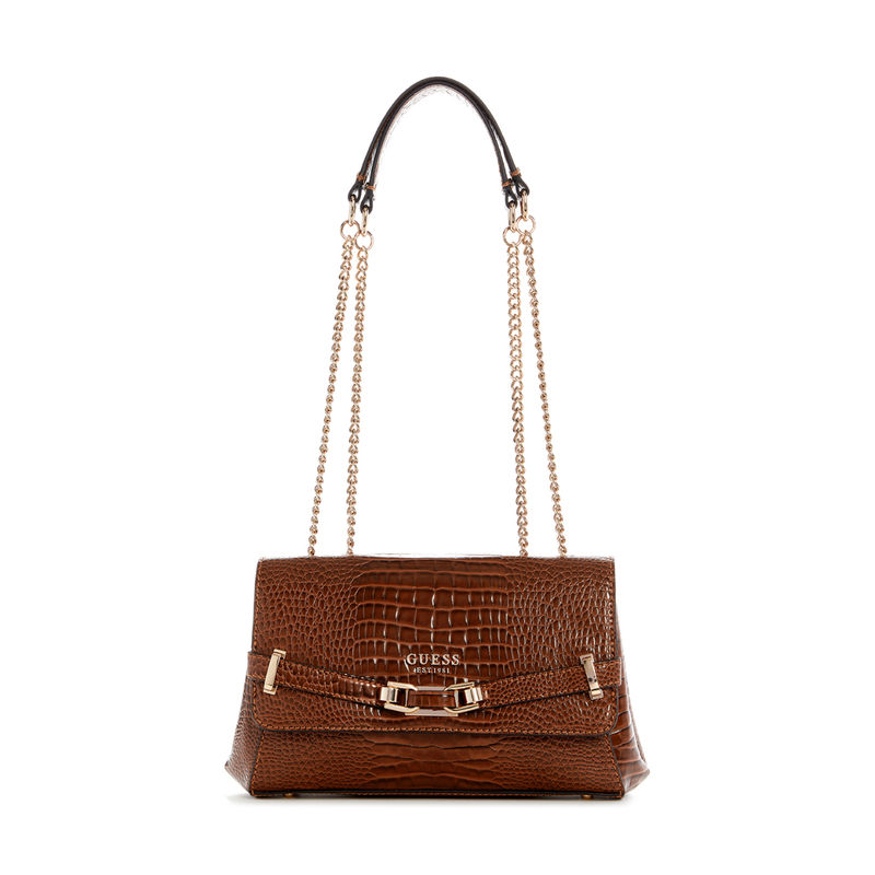 Buy Guess Cognac Brown Textured Sylvie Convertible Sling Bag Online