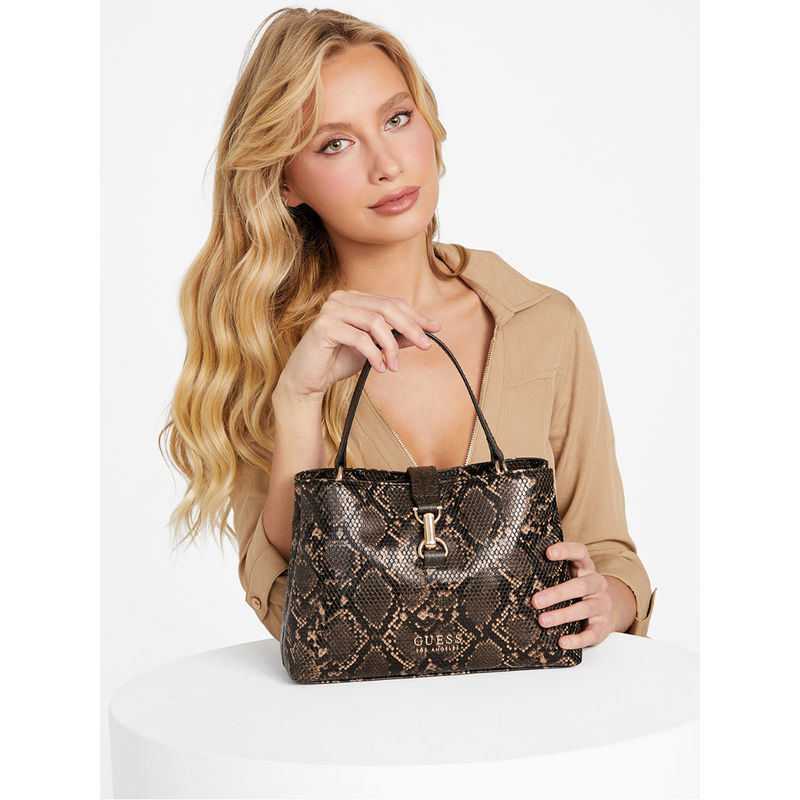Buy Guess Brown Printed Saranac Satchel Bag Online