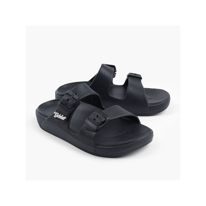 Buy SOLETHREADS Wafer Solid Black Women Slide Sandals Online