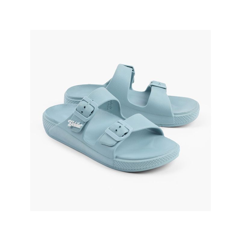 Buy SOLETHREADS Wafer Solid Icey Blue Women Slide Sandals Online