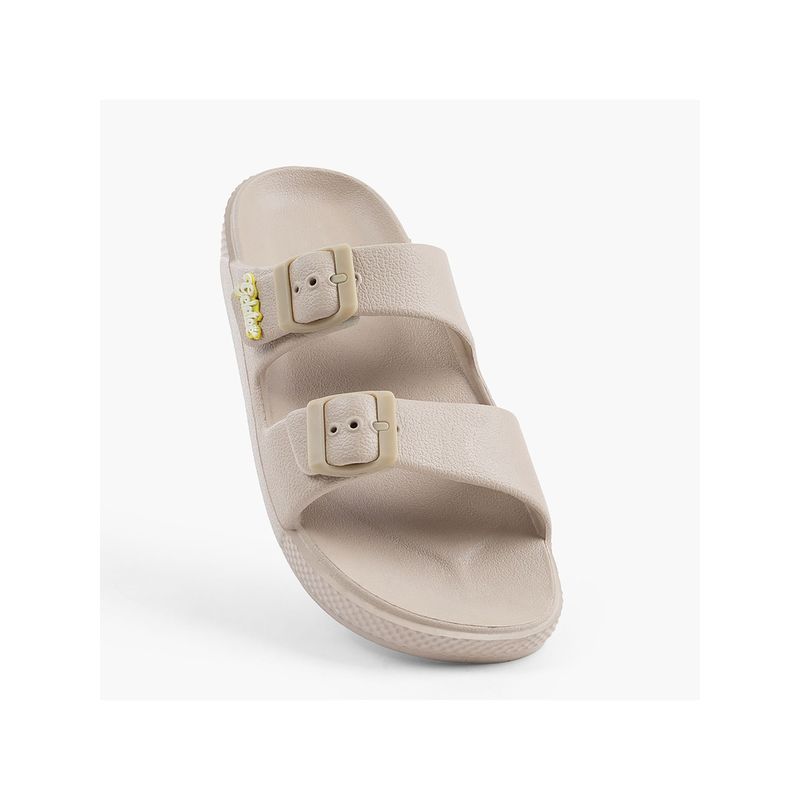 Buy SOLETHREADS Wafer Solid Beige Women Slide Sandals Online