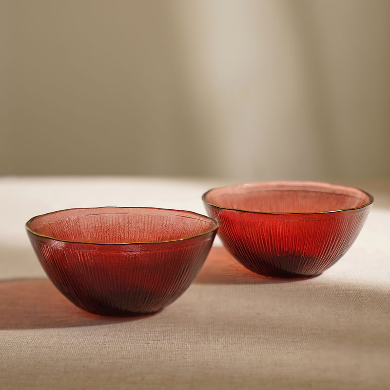 Buy Pure Home + Living Red Radial Glass Serving Bowls (Pack of 2) Online