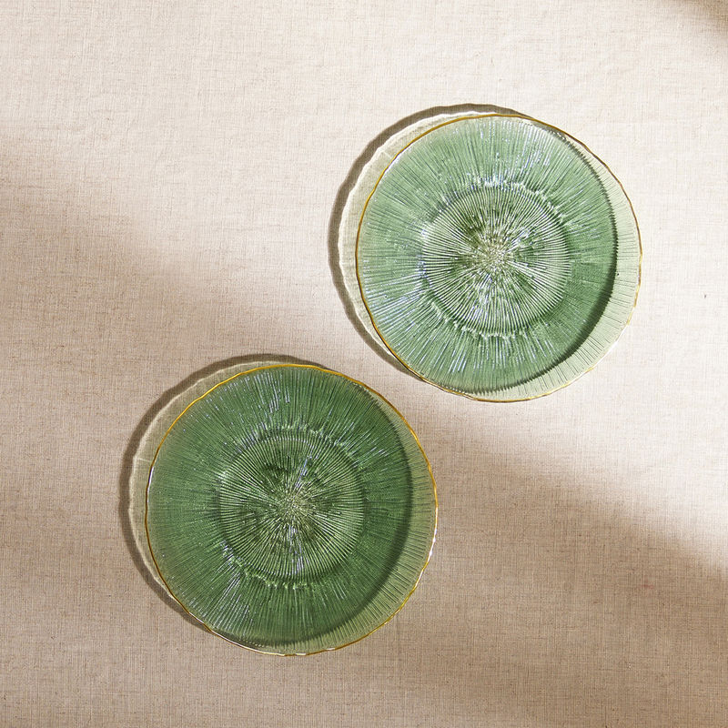 Pure Home + Living Green Radial Glass Dessert Plates (Pack of 2): Buy ...