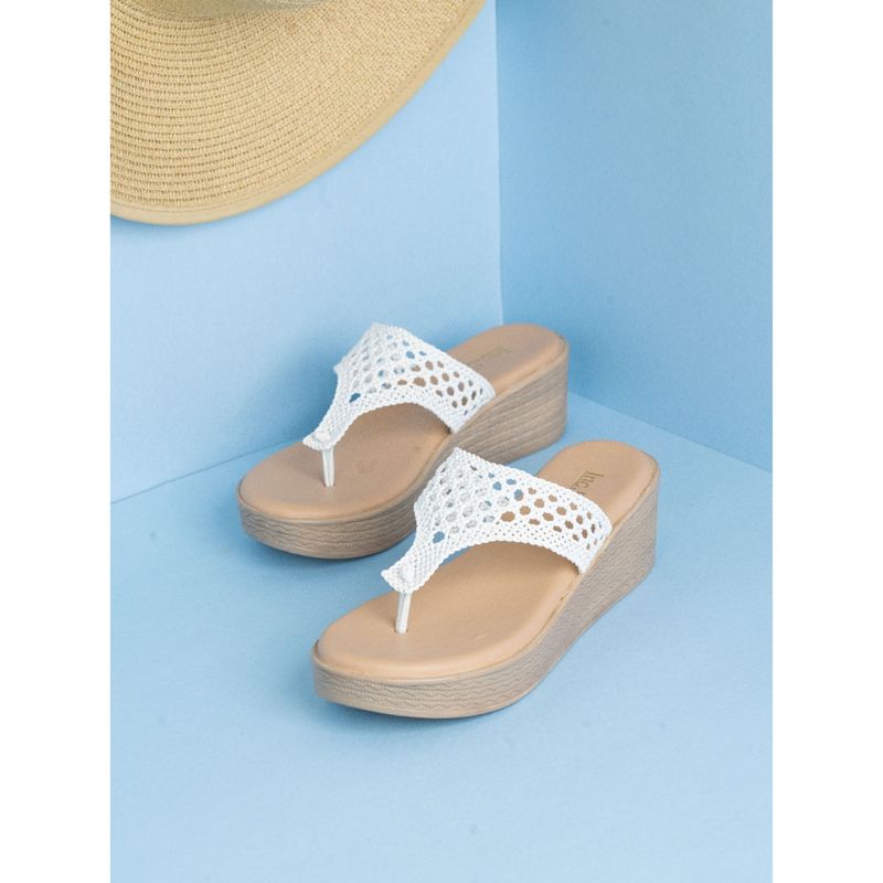 Buy Inc.5 Womens White Casual Solid Round Toe Wedge Sandals Online