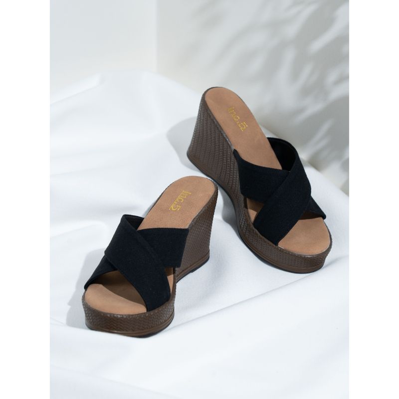 Buy Inc.5 Womens Black Cross Strap Round Toe Wedge Sandals Online