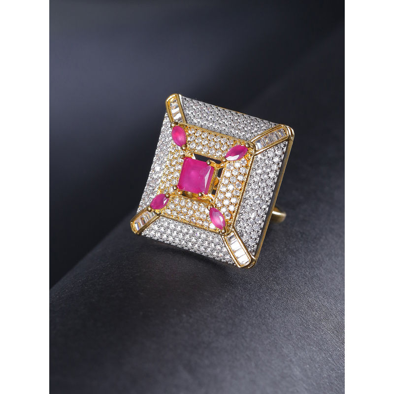 Buy Priyaasi Gold Plated Ad And Maroon Stone Studded Square Shape ...