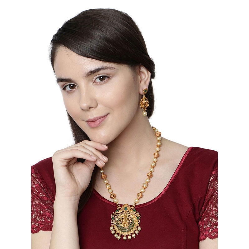 Buy Anika's Creations Gold Plated Maa Laxmi Stone Studded Necklace with ...