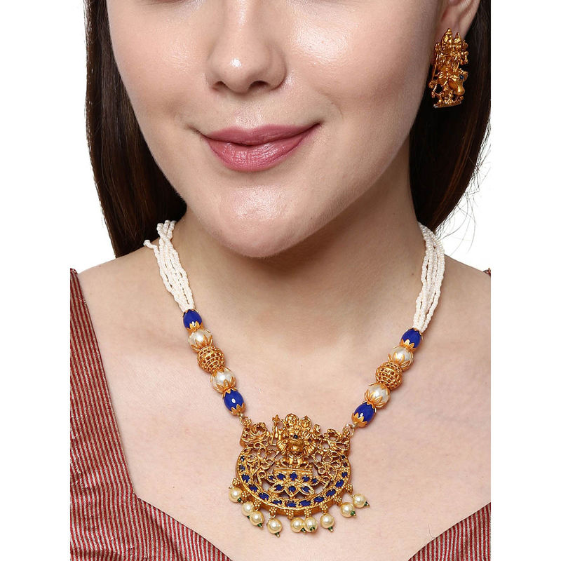 Buy Anika's Creations Gold Plated Maa Laxmi Stone Studded Necklace with ...