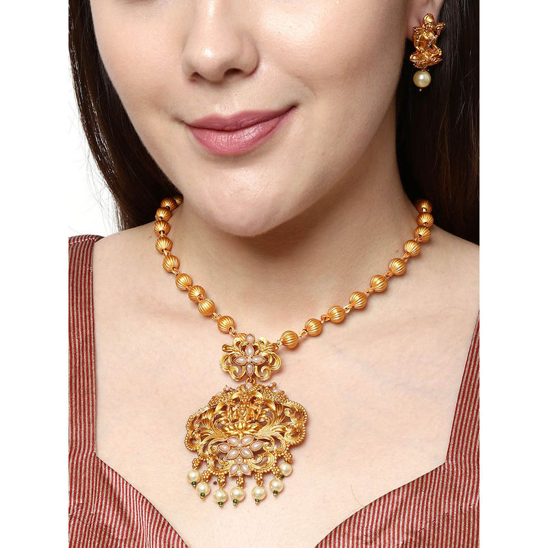 Buy Anika's Creations Gold Plated Maa Laxmi Stone Studded Necklace with ...