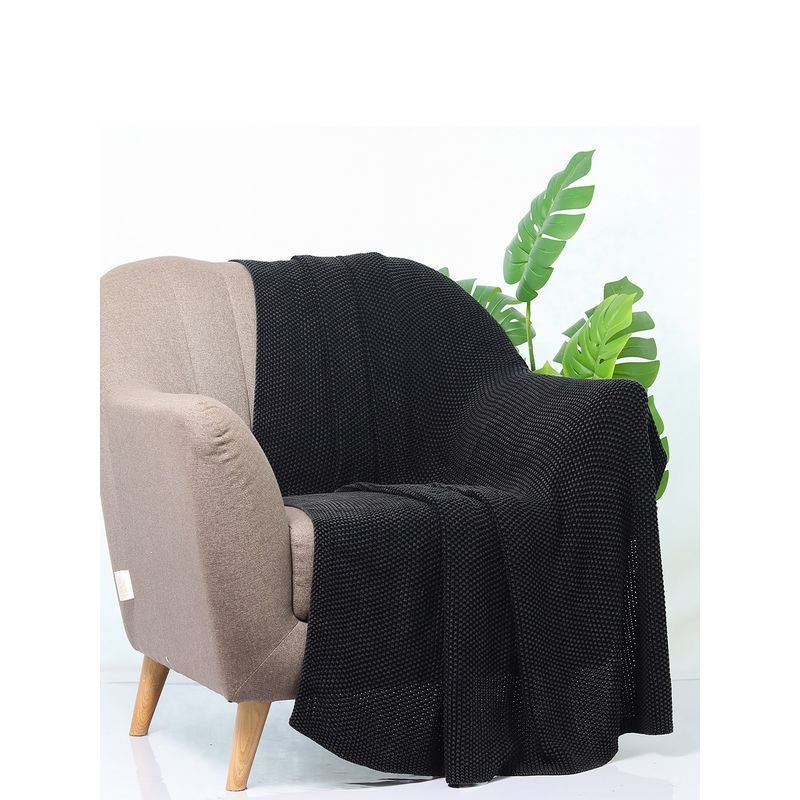 Buy PLUCHI Knitted Purl Black Color Cotton Knitted Throw Online