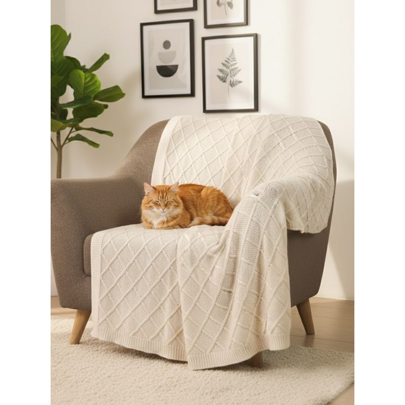 Buy PLUCHI Shannon Natural Beige Cotton Knitted Throw Online