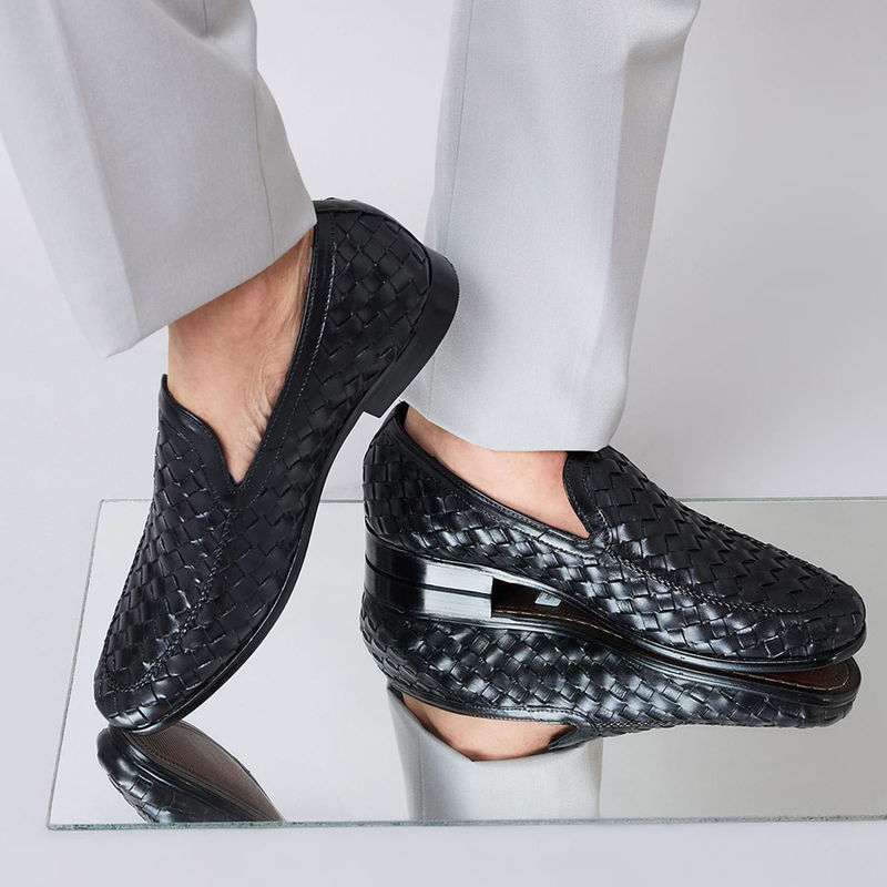 Buy Imperio Black Mens Woven Textuted Leather Slip Ons Formal Shoes Online