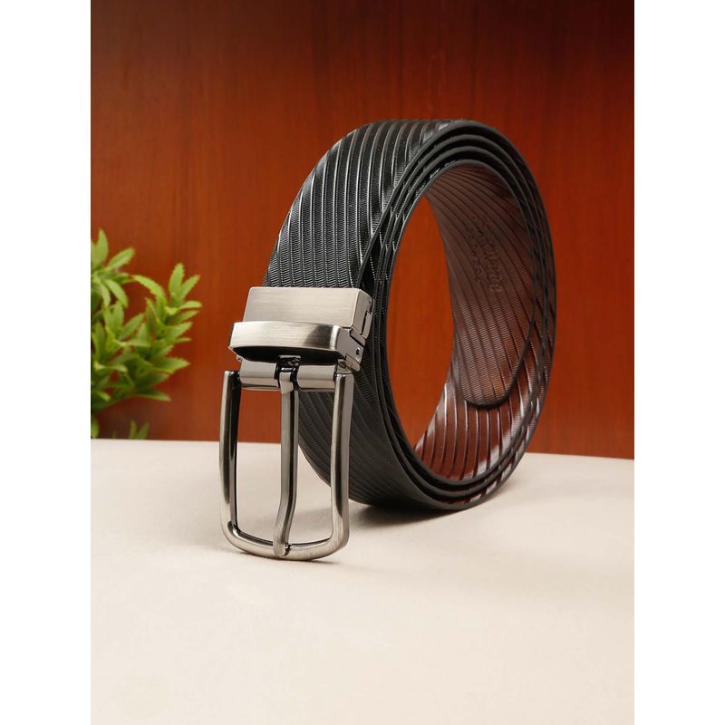 Buy Teakwood Men Diagonal Texture Black & Brown Reversible Belt Online