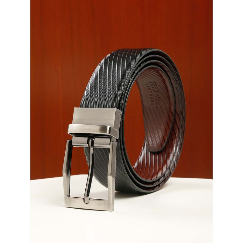 Buy Teakwood Men Diagonal Texture Black & Brown Reversible Belt Online
