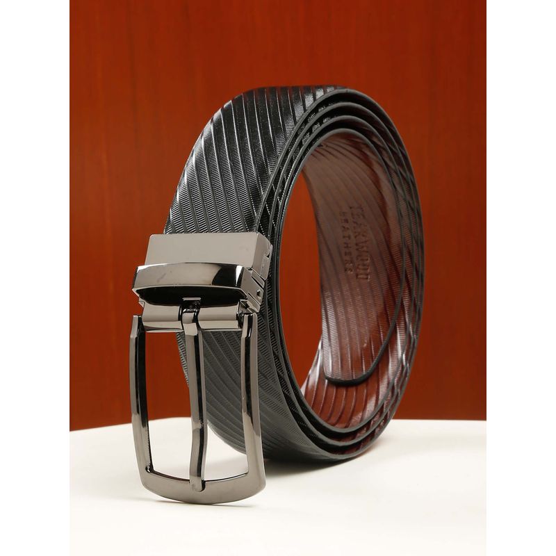 Buy Teakwood Men Diagonal Texture Black & Brown Reversible Belt Online