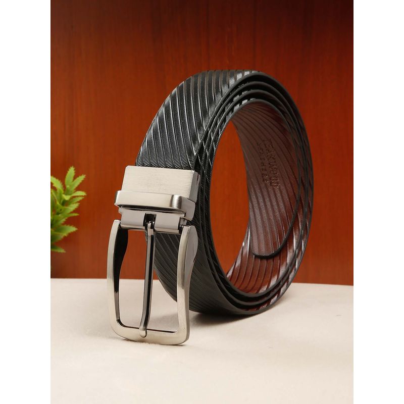 Buy Teakwood Men Diagonal Texture Black & Brown Reversible Belt Online