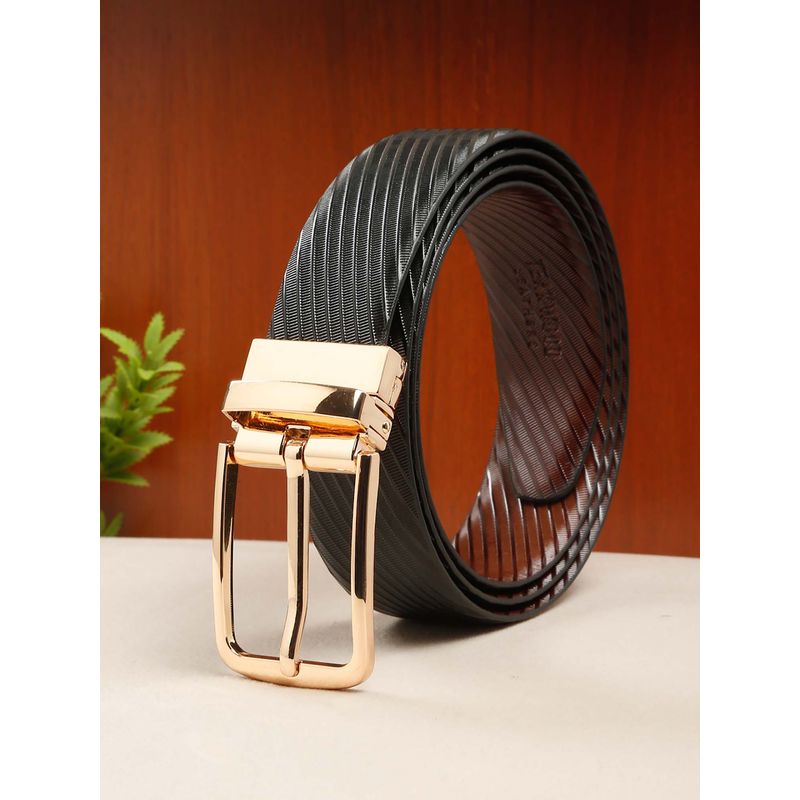 Buy Teakwood Men Diagonal Texture Black & Brown Reversible Belt Online