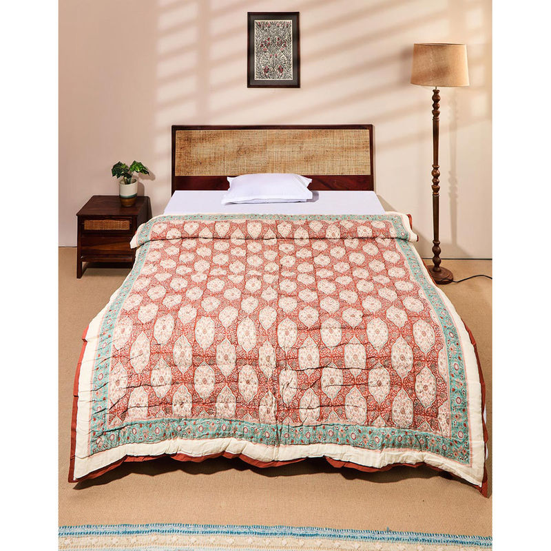 Buy Fabindia Red Cotton Printed Quilt (Single) Online