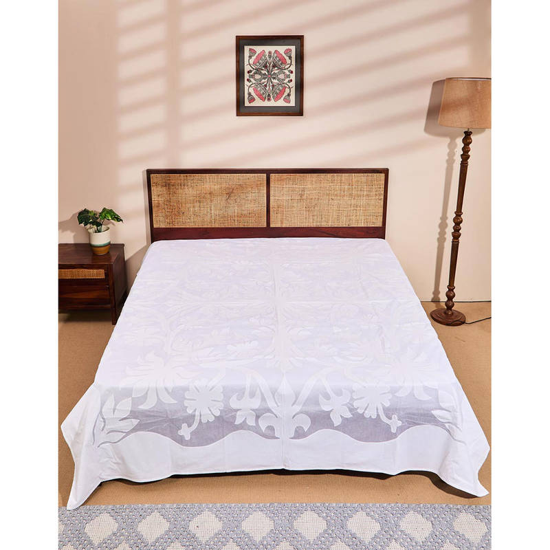 Buy Fabindia White Cotton Embroidered Bed Cover (Double) Online