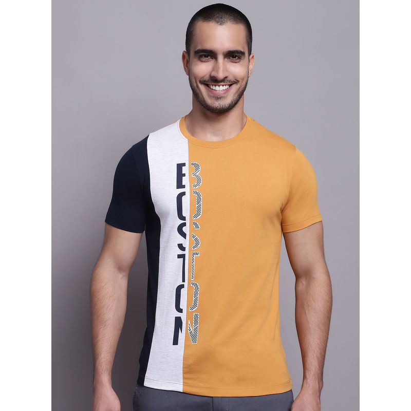 Buy Cantabil Mens Colorblock Mustard T-Shirt Online