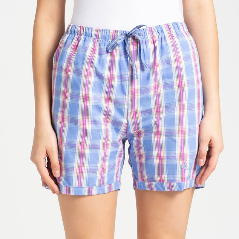 Buy Jockey Iris Blue Assorted Checks Woven Knee Length Shorts Style ...